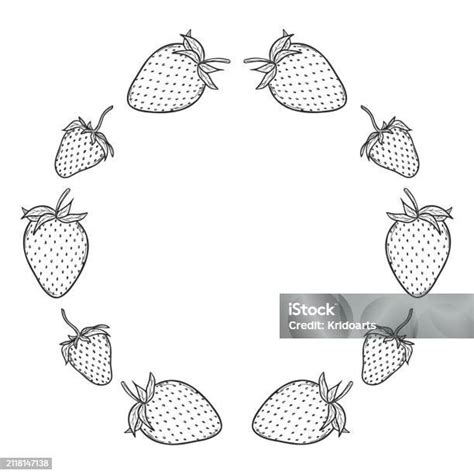 벡터 딸기 화 환 라인 아트 딸기 손으로 그린 식물 개요 그림과 둥근 프레임 색칠하기 책 배경 포장 로고 엽서 초대장에 대 한 흑백 그림 검은색에 대한 스톡 벡터 아트 및