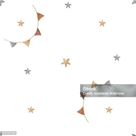 별의 수채화 패턴 깃발의 화환 완벽 한 인쇄 복고풍 스타일의 심플한 다이나믹 디자인 직물 옷 섬유 포장 카드에 대 한 고립 된 배경에 어린이 그림 0명에 대한 스톡 벡터