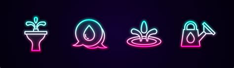 세트 라인 분수 스피치 버블이 있는 물 방울 급수 할 수 있습니다 빛나는 네온 아이콘 벡터 0명에 대한 스톡 벡터 아트 및 기타 이미지 Istock