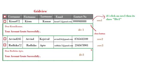 how to display div tag under gridview row click stack overflow