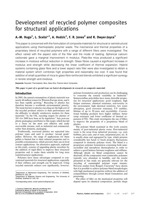 Pdf Development Of Recycled Polymer Composites For Structural Applications