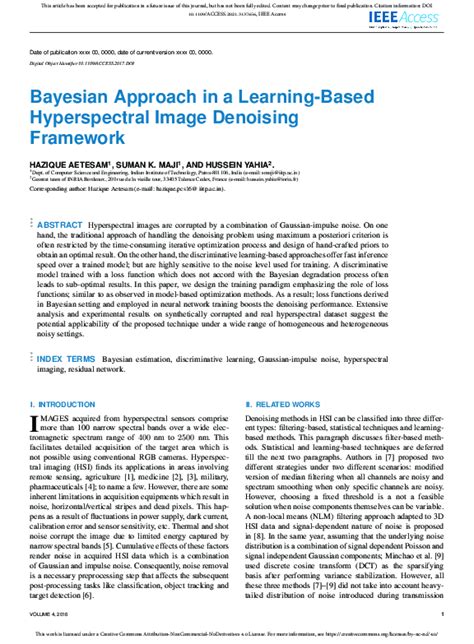Pdf Bayesian Approach In A Learning Based Hyperspectral Image Denoising Framework