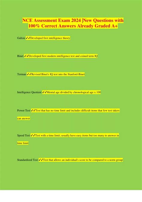 Nce Assessment Exam 2024 New Questions With 100 Correct Answers Already Graded A Nce