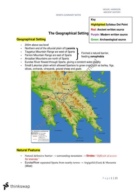 Sparta Summary Notes Anhs1600 Foundations For Ancient Greece Usyd Thinkswap