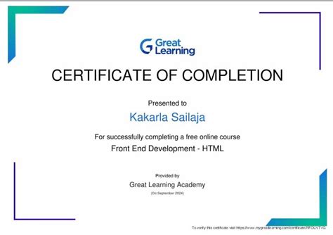 Kakarla Sailaja On Linkedin Greatlearning Html Webdevelopment Frontend