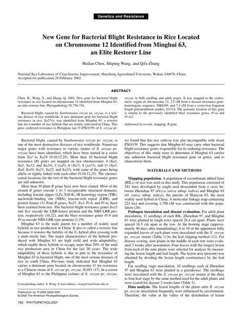 Pdf New Gene For Bacterial Blight Resistance In Rice Located On Chromosome 12 Identified From