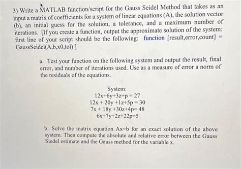 solved 3 write a matlab function script for the gauss