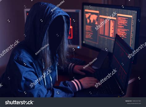Anonymous Hacker Girl No Face Typing Stock Photo Shutterstock
