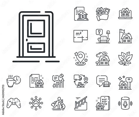 Entry Door Sign Floor Plan Stairs And Lounge Room Outline Icons Entrance Line Icon Building