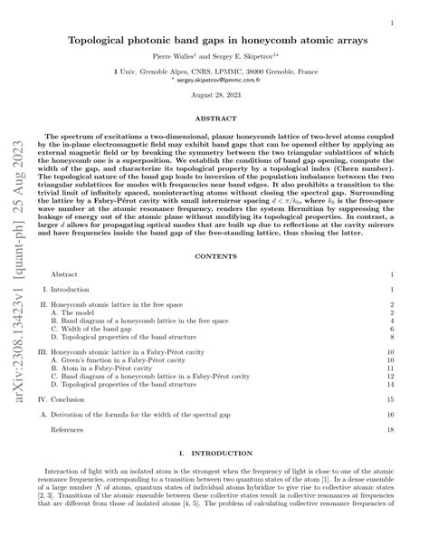Pdf Topological Photonic Band Gaps In Honeycomb Atomic Arrays