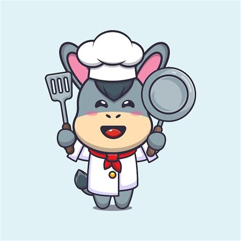 귀여운 당나귀 요리사 마스코트 만화 캐릭터 프리미엄 벡터