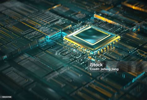 파란색과 시안 배경에 조명이 있는 미래형 마이크로칩 프로세서 양자 컴퓨터 대규모 데이터 처리 데이터베이스 개념 인공지능 중앙 컴퓨터 프로세서 Cpu 3차원 형태에 대한 스톡