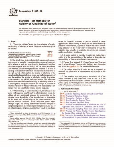 Astm D Standard Test Methods For Acidity Or Alkalinity Of Water My