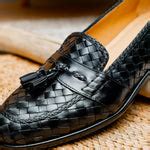 Zelli Riviera Woven Calfskin Tassel Loafers Black