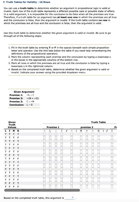 Solved 7 Truth Tables For Validity 16 Rows You Can Use A