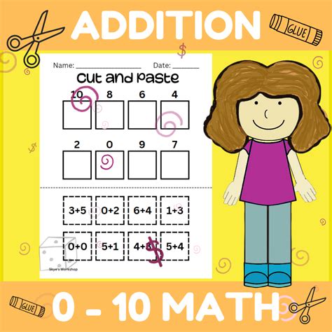 Cut And Paste Math Fun Activity Assessment 1 Addition Up To 10 Worksheets Library