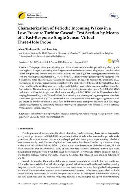 Pdf Characterization Of Periodic Incoming Wakes In A Low Pressure Turbine Cascade Test Section