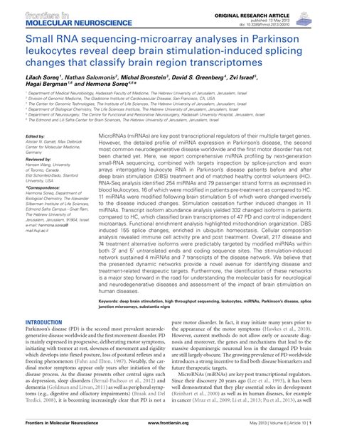 Pdf Small Rna Sequencing Microarray Analyses In Parkinson Leukocytes