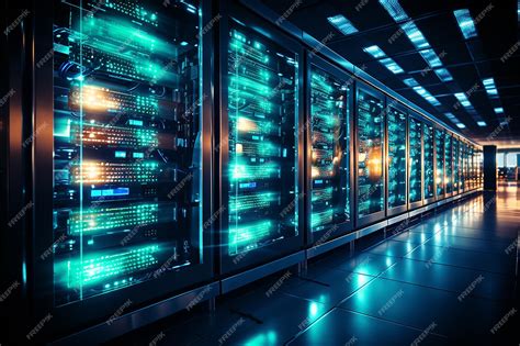 서버 랙 행을 갖춘 최신 데이터 센터 프리미엄 사진