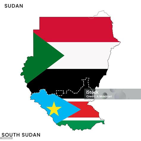 Sudan And South Sudan Map With Flag Textures Stock Illustration