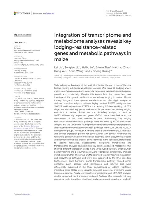 Pdf Integration Of Transcriptome And Metabolome Analyses Reveals Key