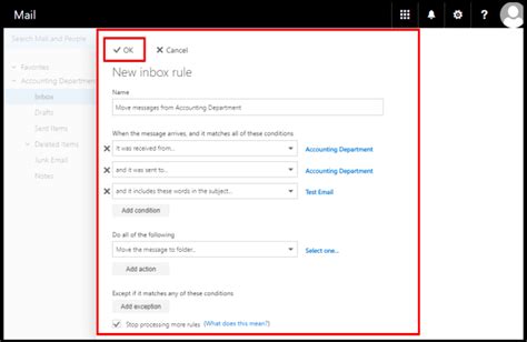 creating rules in outlook