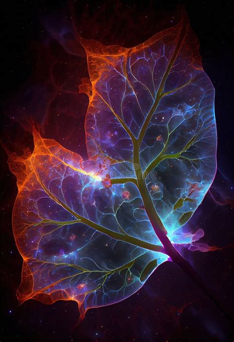 Glowing Autumn Leaf Against The Background Of Stars Stock Illustration Illustration Of Bright