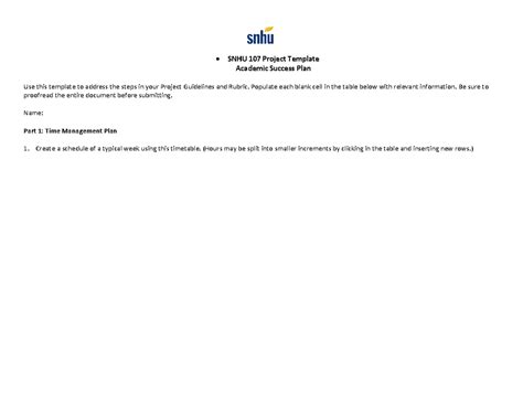SNHU Project Template SNHU Project Template Academic Success Plan Use This Template