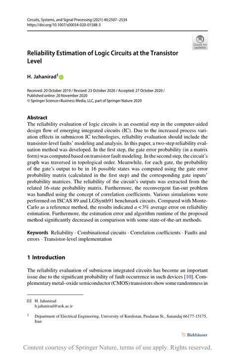 reliability estimation of logic circuits at the transistor level