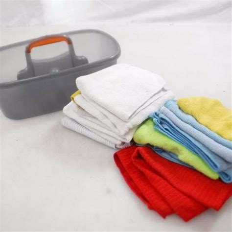 Assortment Of Cleaning Supplies Microfiber Rag Variety And Cleaning