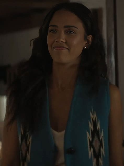 Trigger Warning 2024 Jessica Alba Aztec Blue Vest