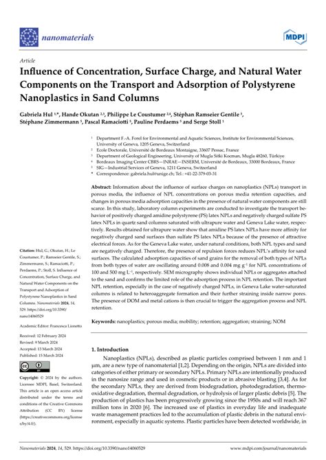 Pdf Influence Of Concentration Surface Charge And Natural Water Components On The Transport