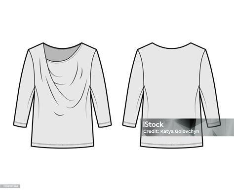 T 셔츠는 긴 소매 튜닉 길이 오버사이즈의 테크니컬 패션 일러스트를 장식했습니다 의류 블라우스 탑 아웃웨어 0명에 대한 스톡 벡터 아트 및 기타 이미지 Istock