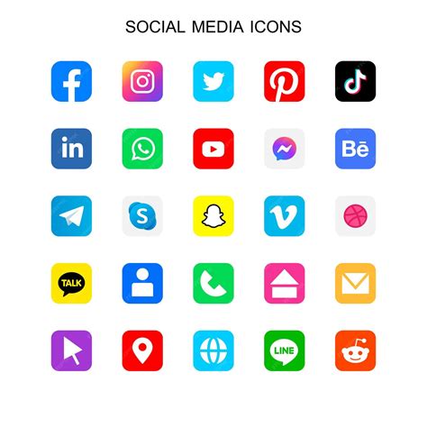 소셜 미디어 로고와 아이콘 세트 프리미엄 벡터