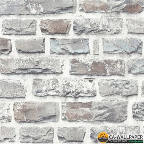 วอลเปเปอร์ลายอิฐสีเทาขาว No 226713