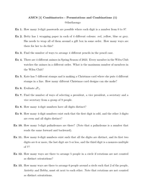 Amc8 Permutations And Combinations Pdf Mathematics Combinatorics