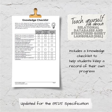 Relational Databases And Sql Aqa Gcse Computer Science Workbook 8525