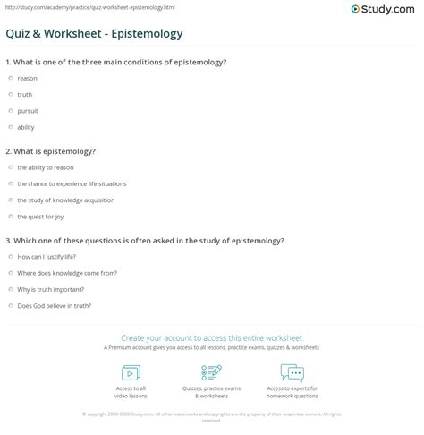Quiz And Worksheet Epistemology