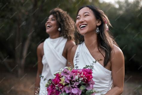 Free Photo Beautiful Lesbian Couple Celebrating Their Wedding Day