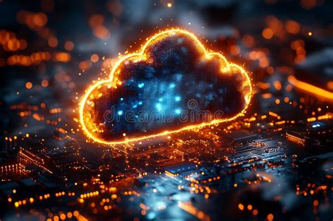 Futuristic Cloud Computing Digital Cloud Icon On Glowing Circuit Board Stock Illustration
