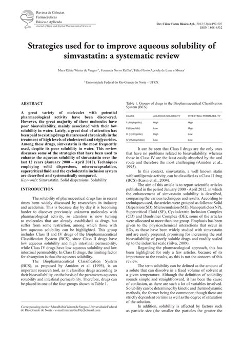 Pdf Strategies Used For To Improve Aqueous Solubility Of Simvastatin A Systematic Review