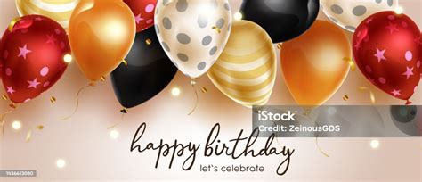 생일 축하 벡터 배경 디자인 생일 축하 배너를위한 우아한 패턴 풍선 무리와 생일 축하 텍스트 3차원 형태에 대한 스톡 벡터 아트 및 기타 이미지 Istock