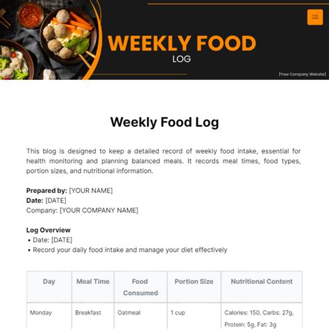 Free Weekly Food Log Template To Edit Online