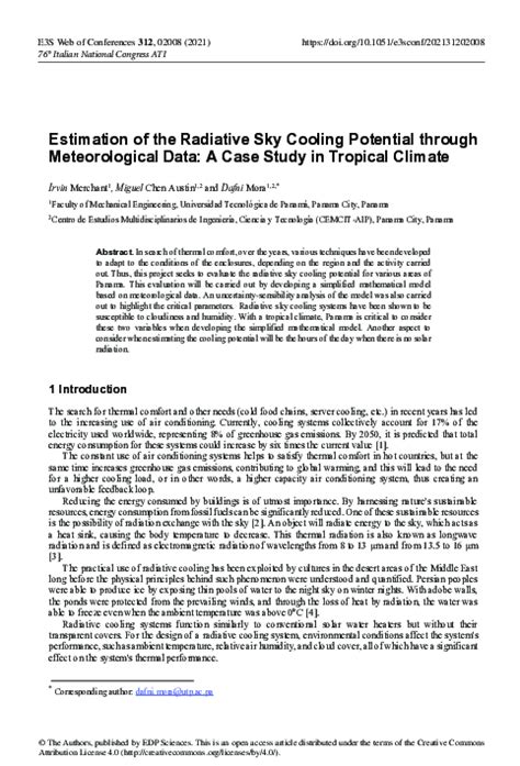 Pdf Estimation Of The Radiative Sky Cooling Potential Through