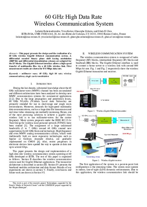 Pdf 60 Ghz High Data Rate Wireless Communication System
