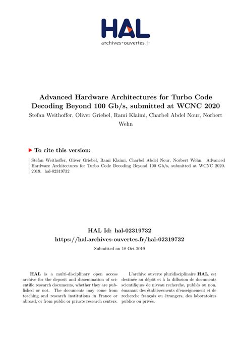 Pdf Advanced Hardware Architectures For Turbo Code Decoding Beyond
