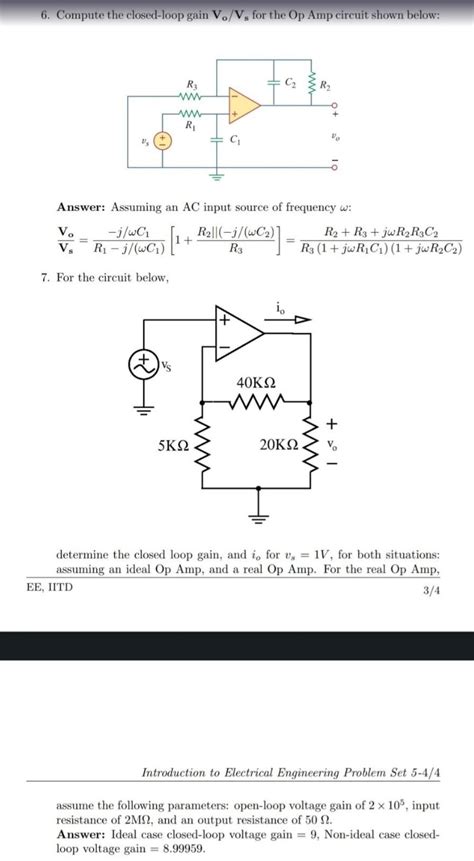 Solved Compute The Closed Loop Gain Vo Vs For The Op Chegg