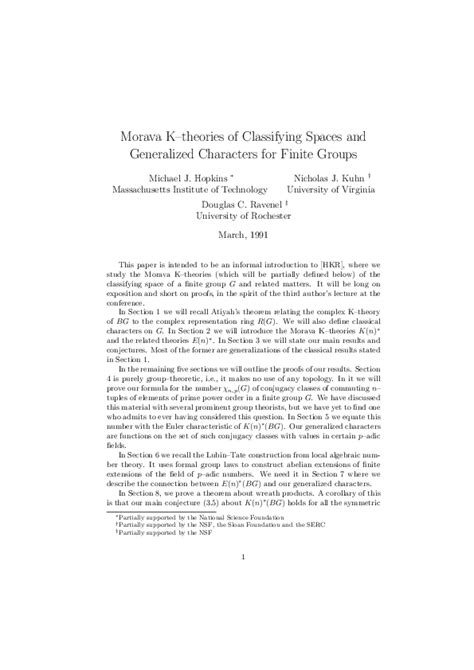 Pdf Morava K Theories Of Classifying Spaces And Generalized Characters For Finite Groups
