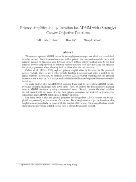 Privacy Amplification By Iteration For Admm With Strongly Pdf Mathematics Mathematical
