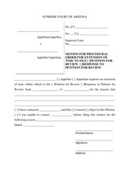 Arizona Motion For Procedural Order For Extension Of Time To File